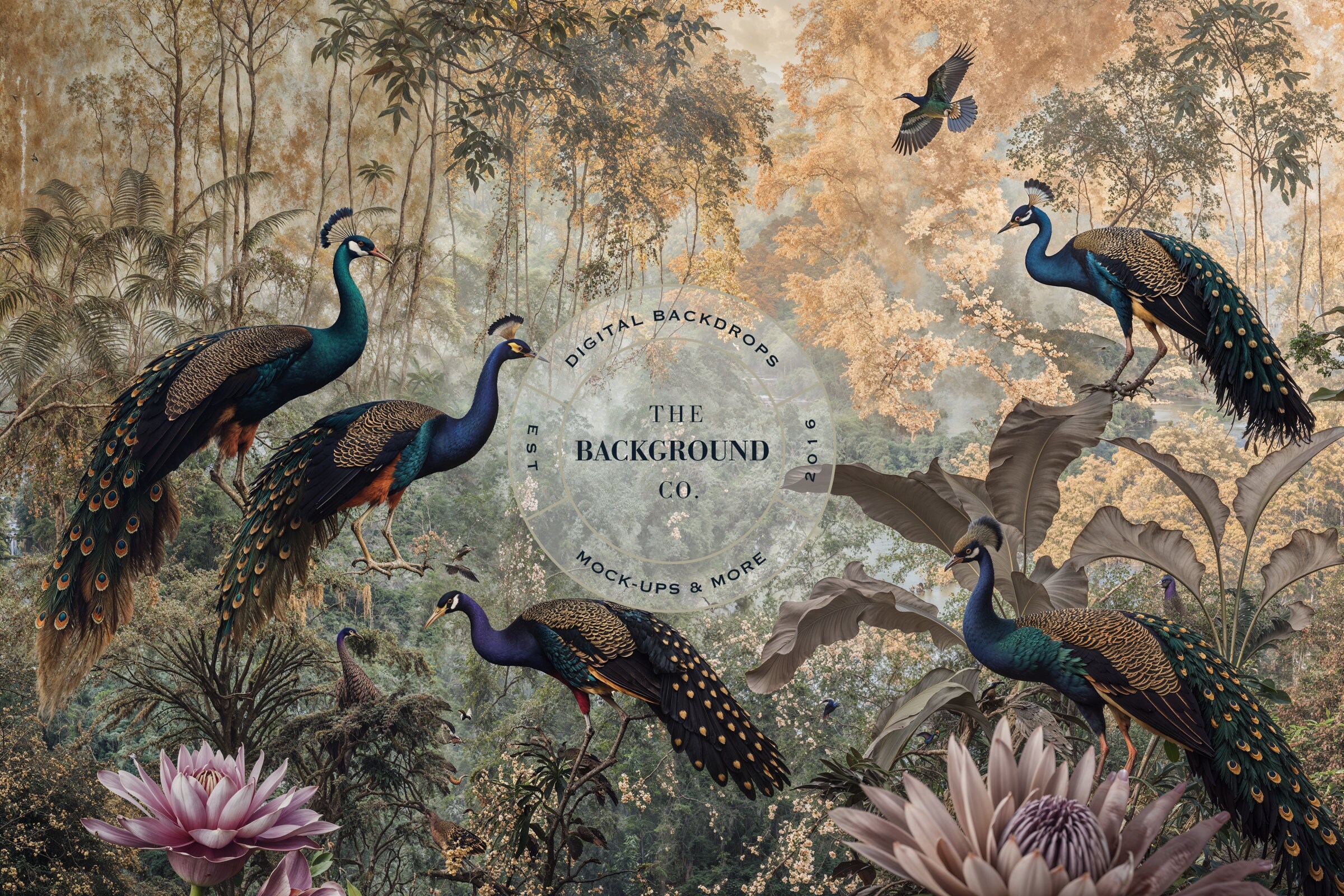 Vintage Peacock Wallpaper 12 Digital Backgrounds Victorian Hand-painted ...