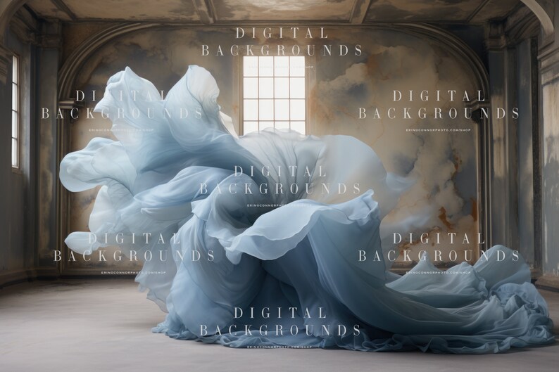 Draped Blue Silk Chiffon 6 Digital Backdrops Majestic Ethereal Flowing Tossed Fabric Dramatic ...