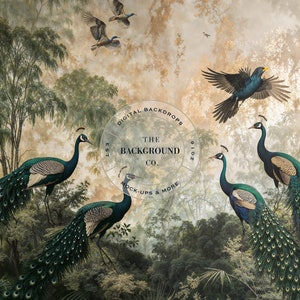 Vintage Peacock Wallpaper 12 Digital Backgrounds Victorian Hand-painted ...