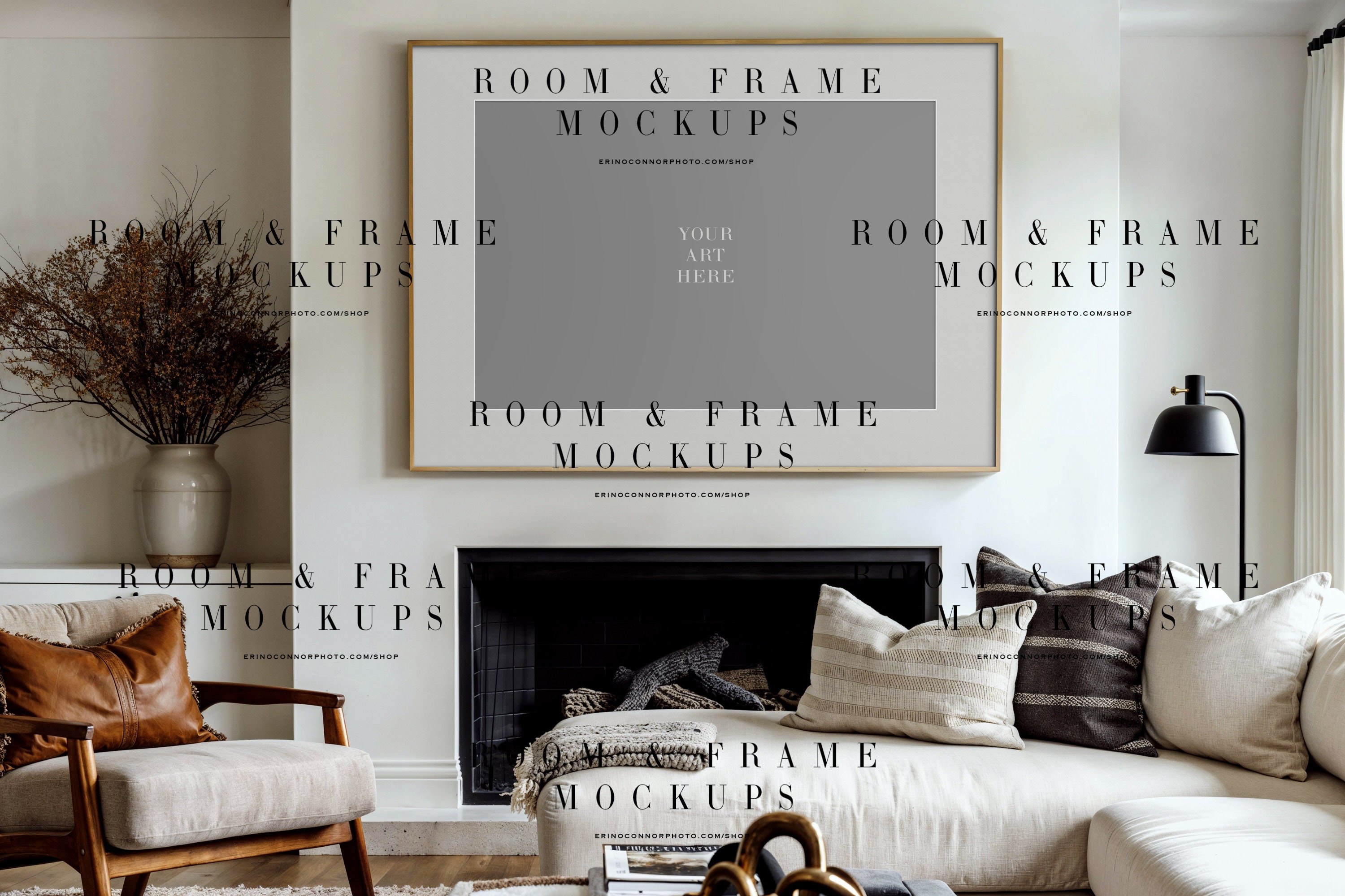 Traditional 'linen & Oak' Frame Mockups | Neutral Living Room Mockups ...