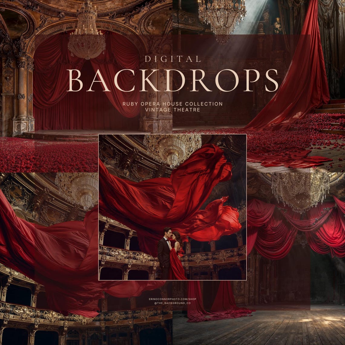 Ruby Opera House Digital Backgrounds | Valentines Day Vintage Theater ...
