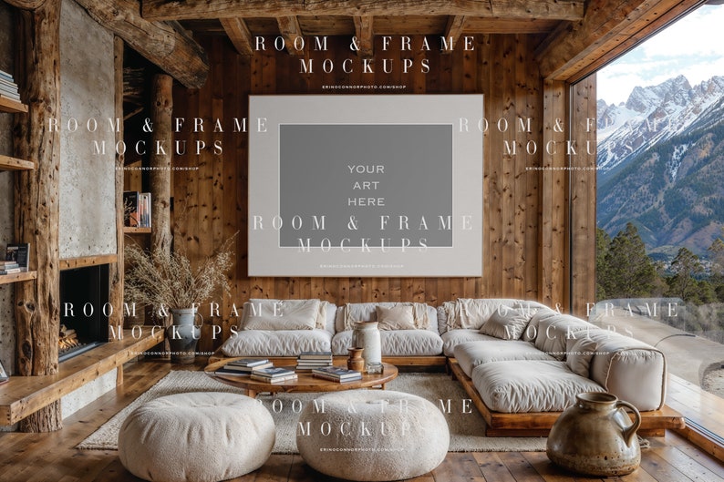 Digital Wall-art Frames & Room Mockups | 2 Log Cabin Mountain Lodge ...