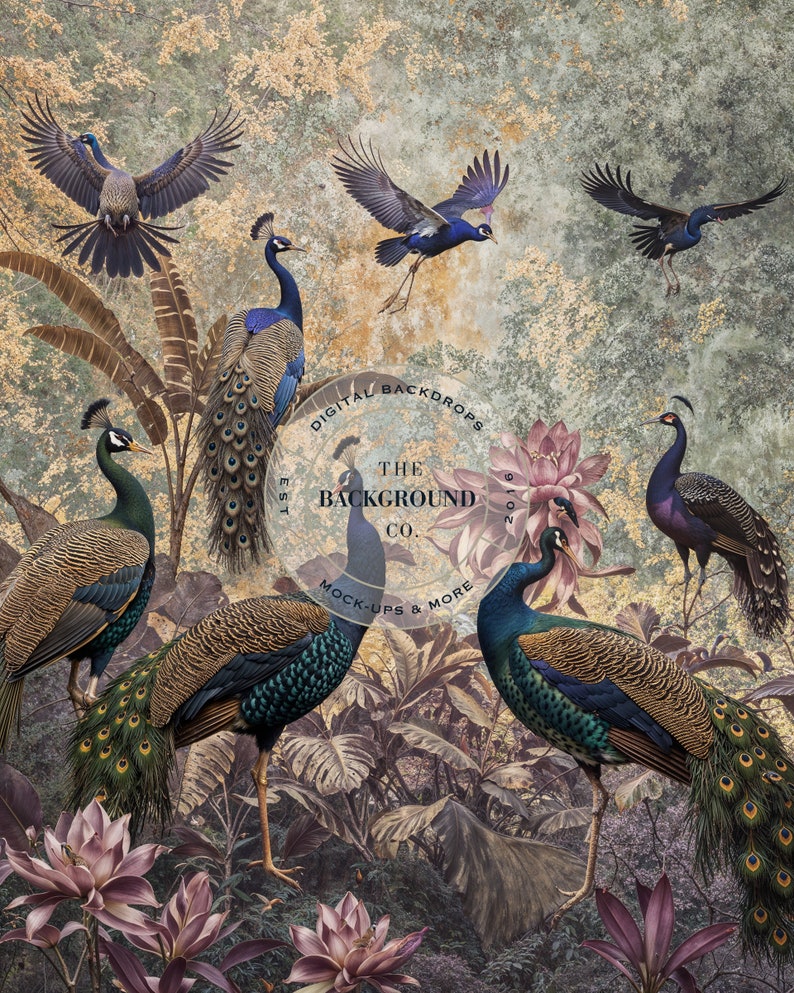 Vintage Peacock Wallpaper 12 Digital Backgrounds Victorian Hand-painted ...
