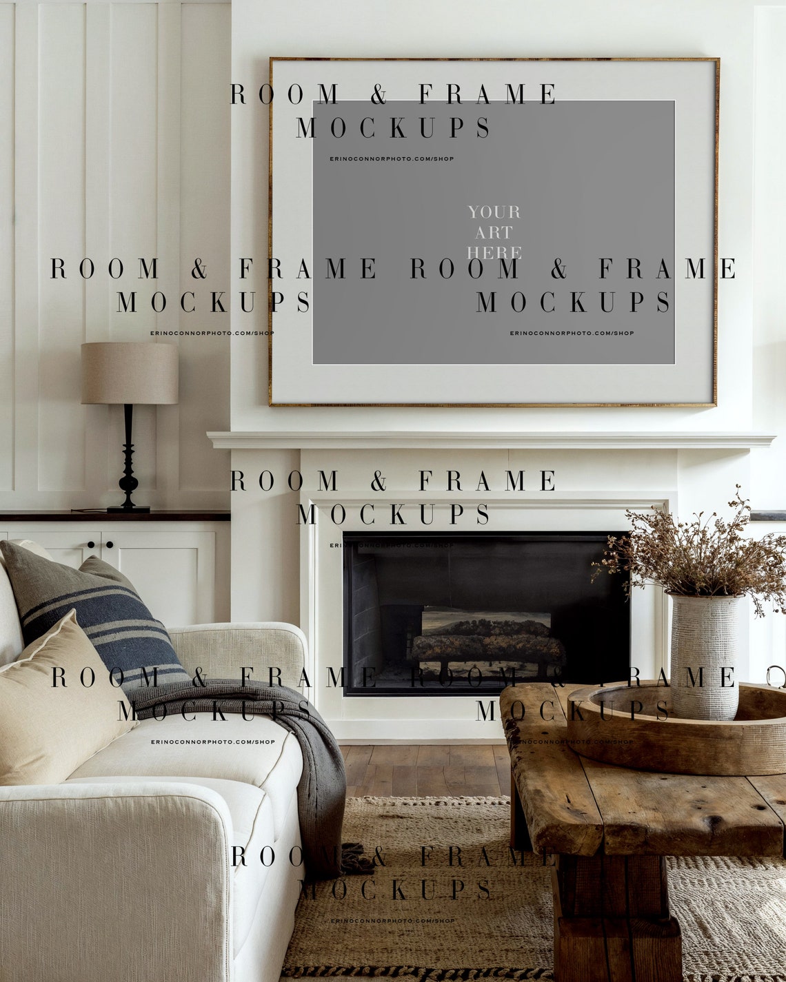 Traditional 'linen & Oak' Frame Mockups | Neutral Living Room Mockups ...