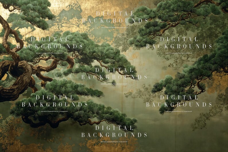 Kyoto Moon Garden Digital Backgrounds | Japanese Garden Painting ...