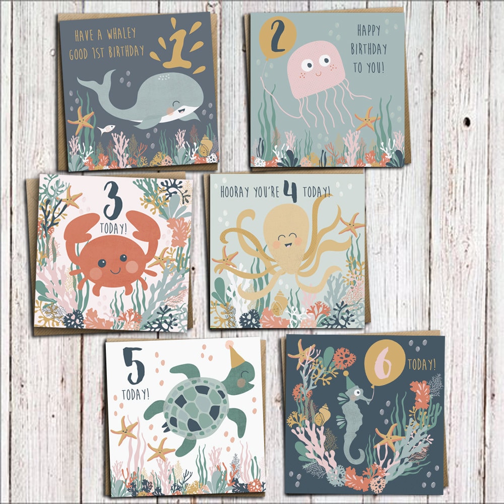 Under the Sea Birthday Card - Shark, Kids Birthday Card, Children's ...