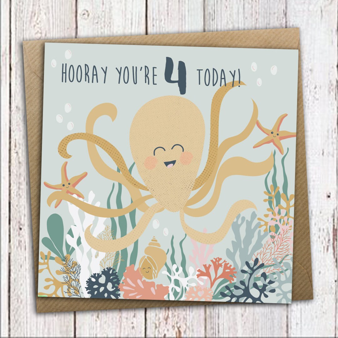 Under the Sea Birthday Card - Octopus, Kids Birthday Card, Children's ...