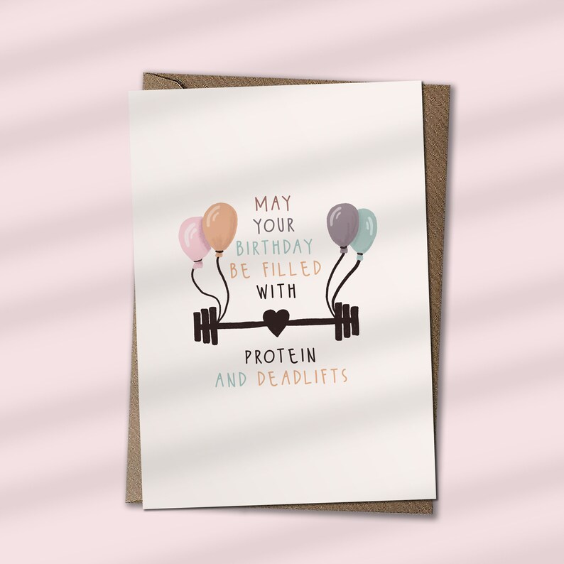 Protein and Deadlifts Happy Birthday Card, Training Card, Gym Card ...