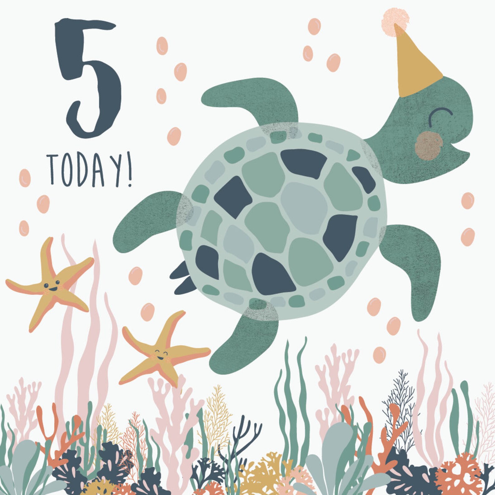 Under the Sea Birthday Card Turtle Kids birthday card | Etsy