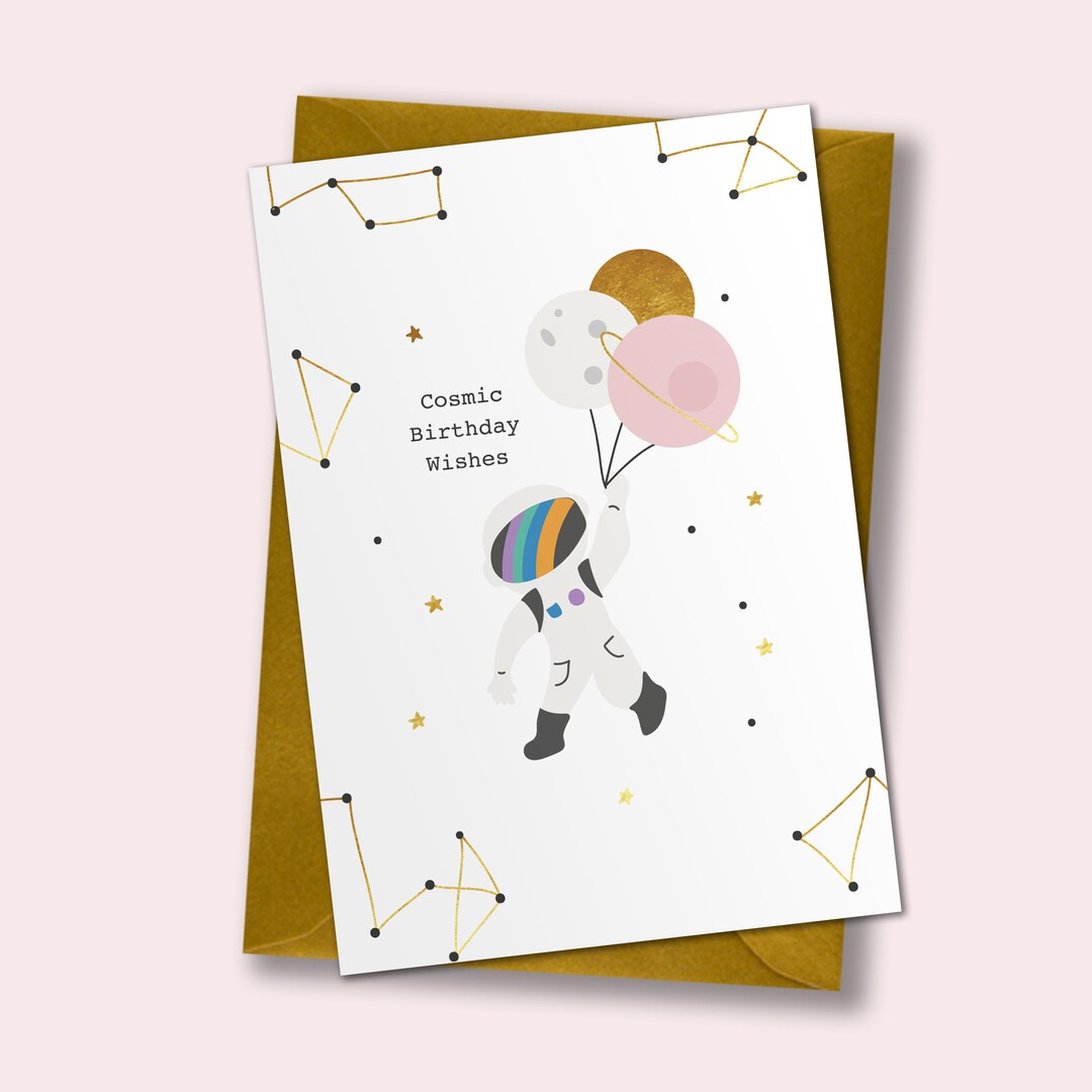 Cosmic Wishes - Birthday Card, Astronaut Card - Etsy