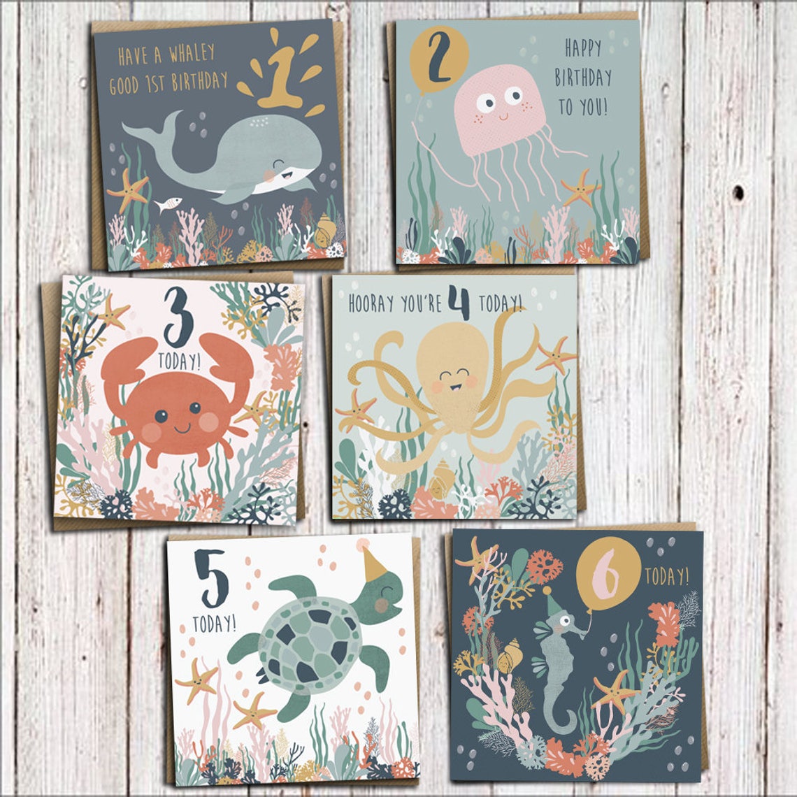 Under the Sea Birthday Card - Turtle, Kids Birthday Card, Children's ...