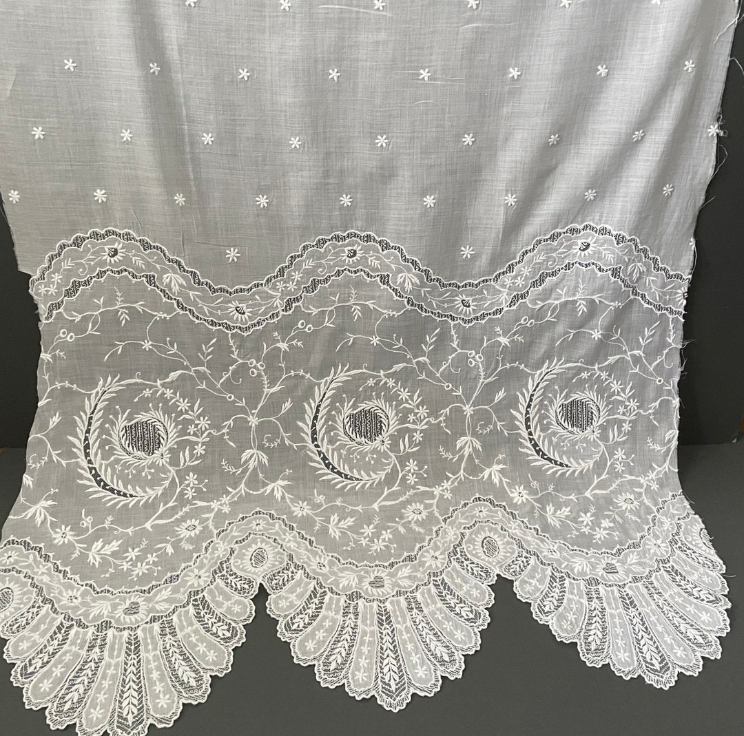 A Vintage Embroidered Lace Offcut Panel on Fine White Cotton Lawn. - Etsy