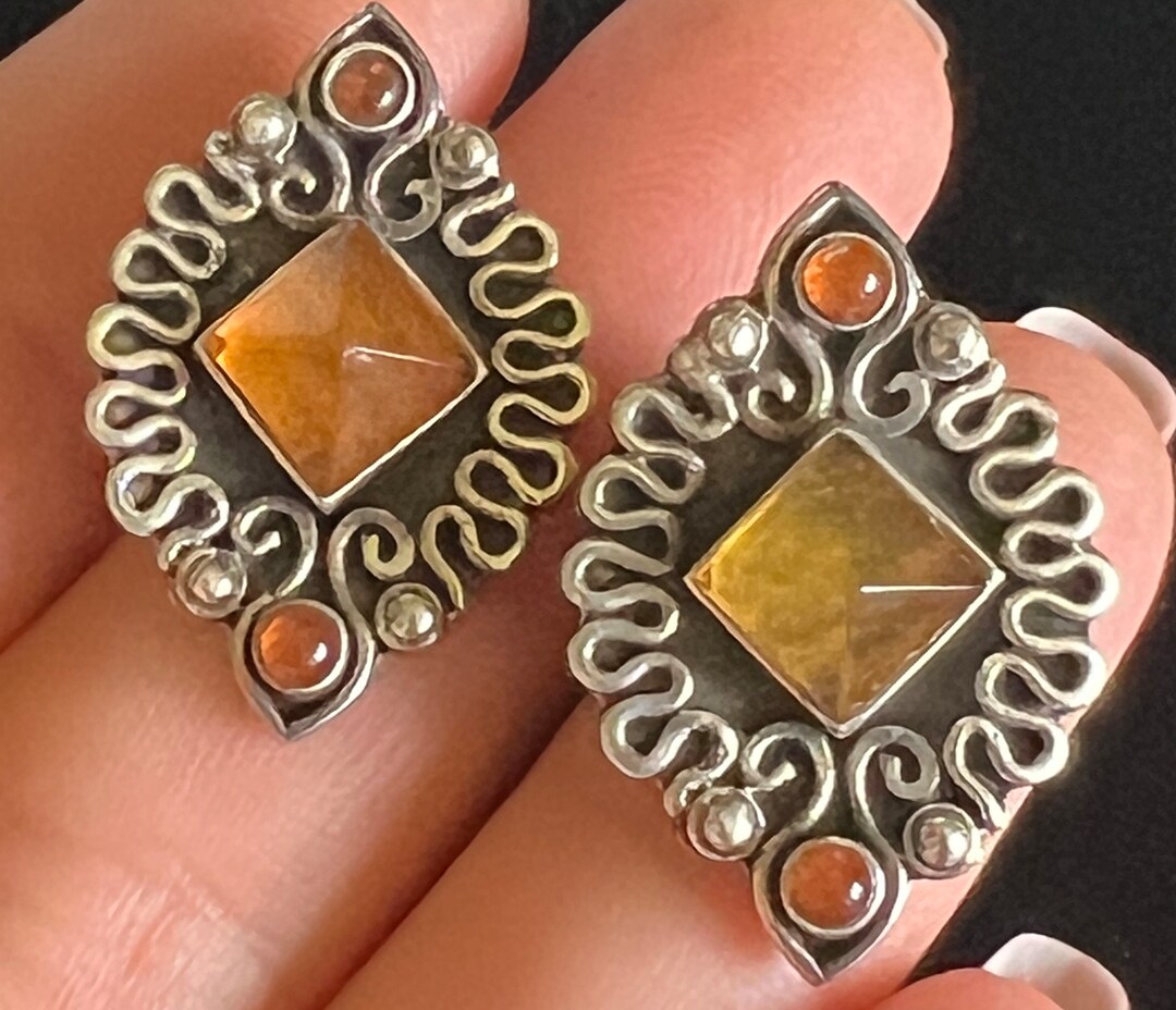 Unique Earrings : Golden Glass Pyramids and Sterling Silver…interesting ...