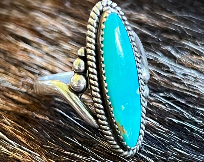 Irene Platero-navajo Turquoise & Sterling Silver Ring: (size 7.5, Face ...
