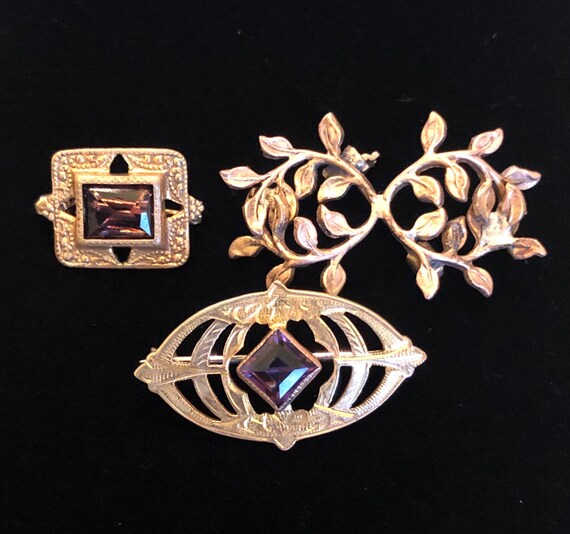 Antique Victorian Ribbon Pins- Set of Three (1.35”-.5… - Gem