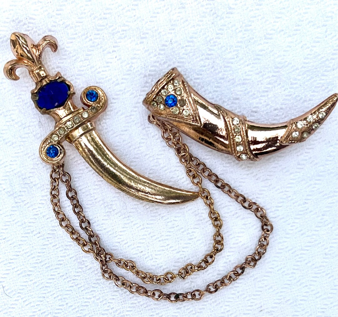 1940s Large Scimitar Brooch-ceylon Blue Rhinestones & Beautiful Bright ...
