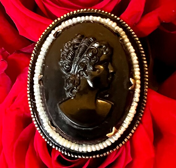Victorian Revival Mourning Brooch (1930s)-Pressed Cel… - Gem