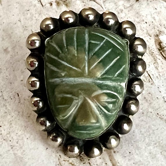 Huge Mexican Jade Aztec Warrior Ring (Sterling Silver… - Gem