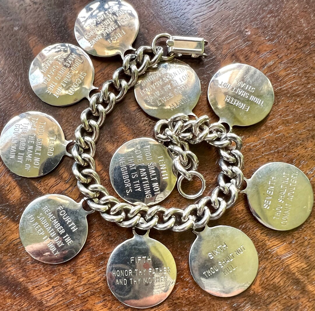 Ten Commandments Charm Bracelet light Gold-tone, 1950s: Length 7.5 ...