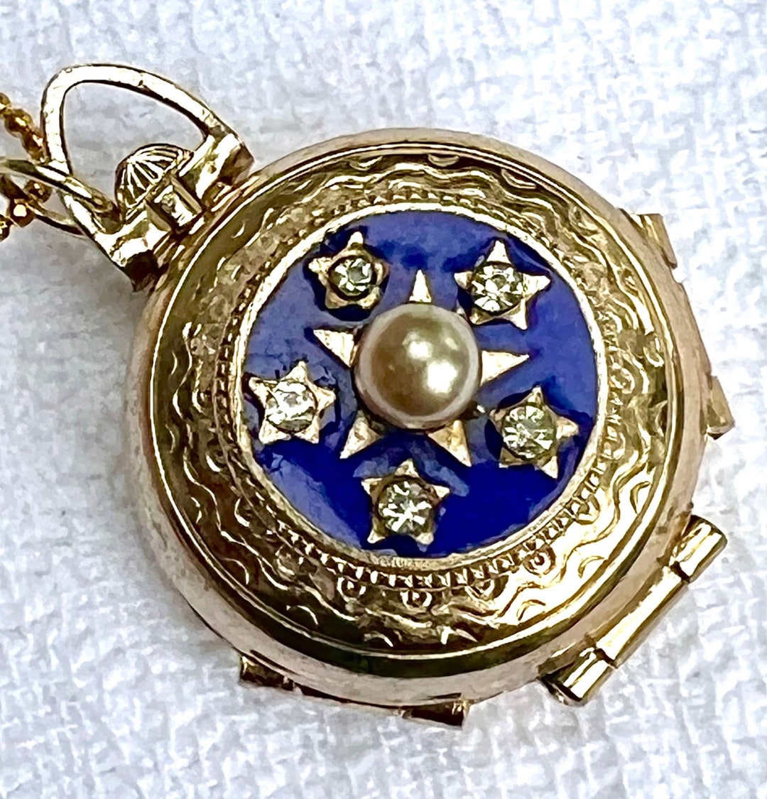 Coro Victorian Revival Mechanical Locket Enameled Goldtone, Diamond ...