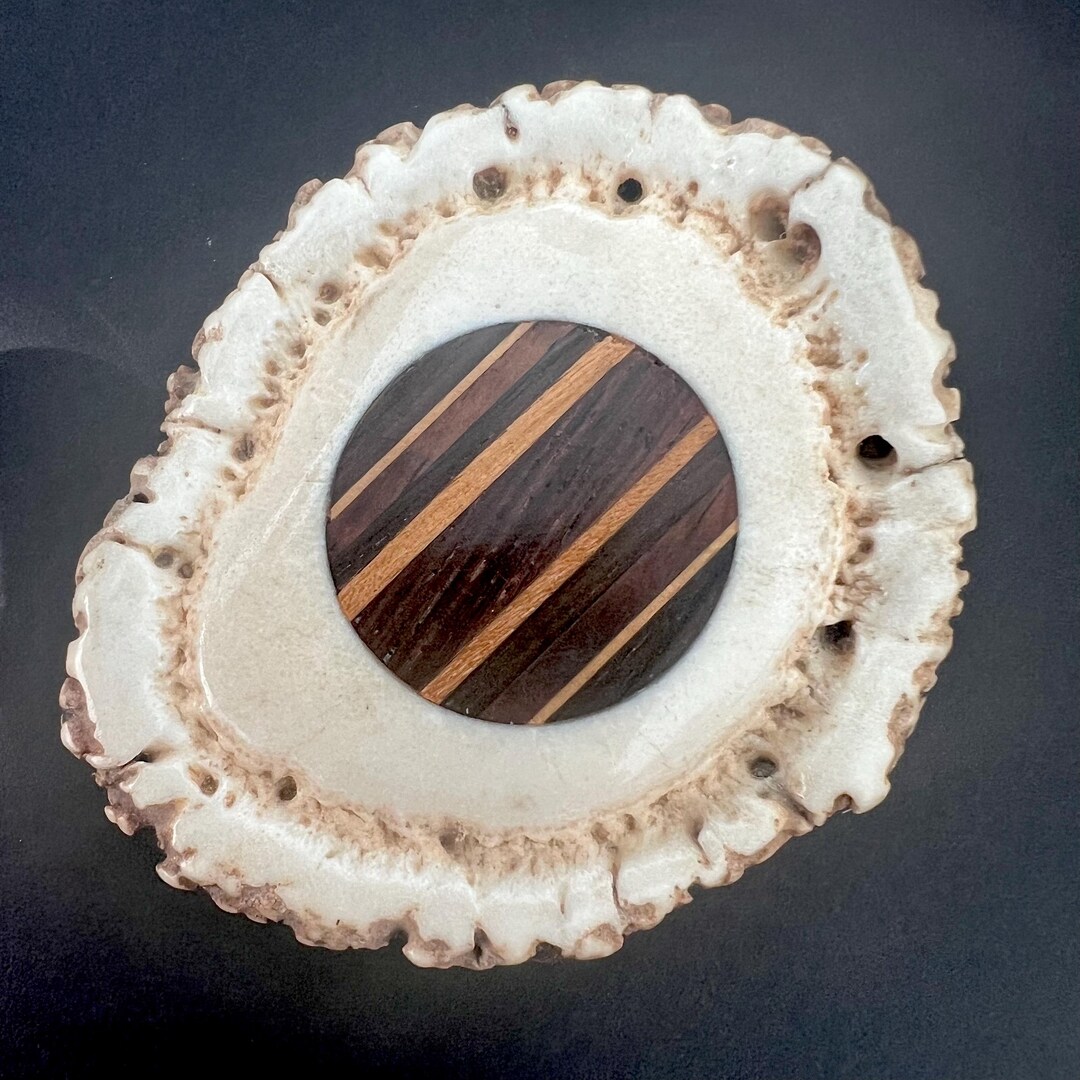 Polished Elk Antler Burr With Wood Inlay (1970s, Solid Brass Findings ...