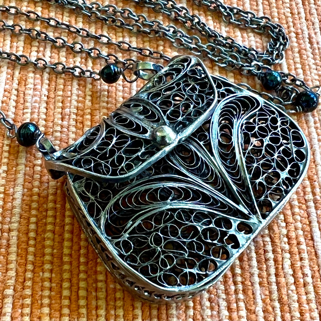 Vintage Filigree Purse Locket (1960s, Israel) Locket 1.50”x 1.40”x .50 ...