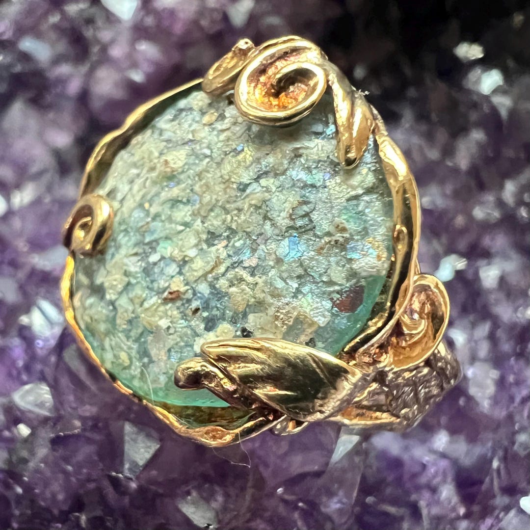 Roman Glass Ring, Lirm (825 Silver, Gold Vermeil, Ancient Roman Glass ...
