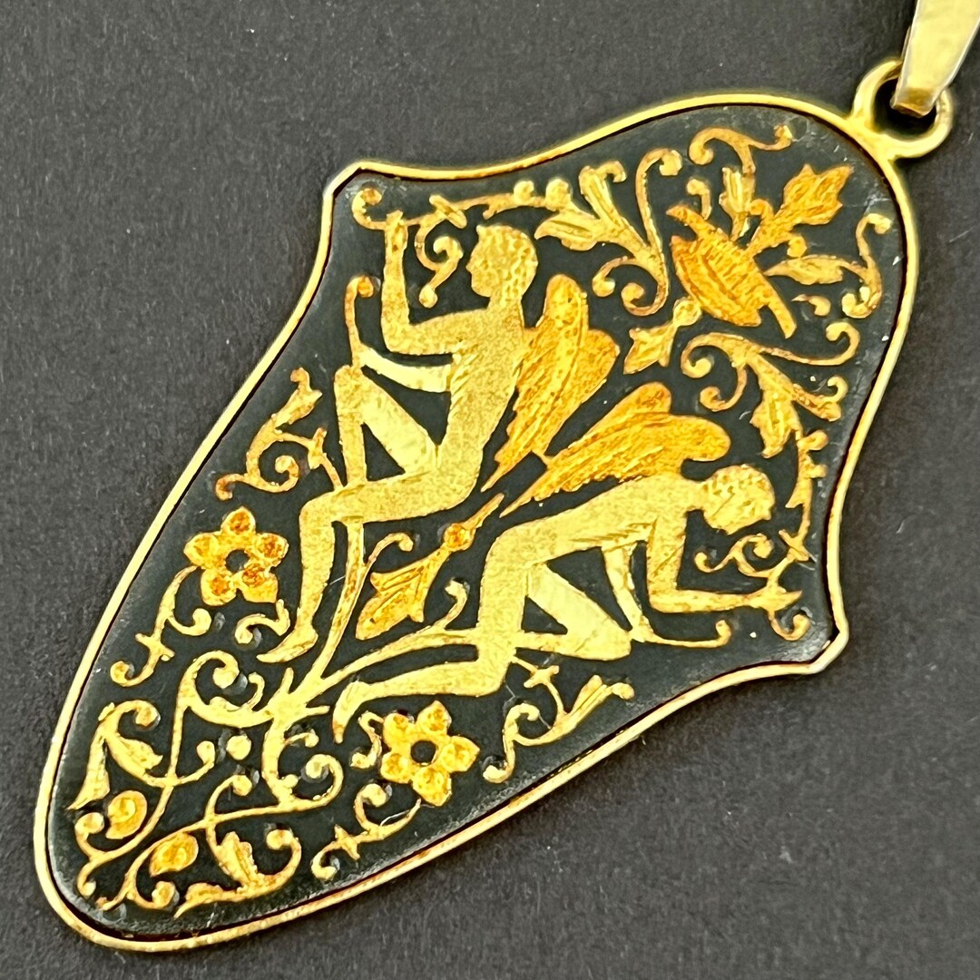 Spanish Damascene Pendant Necklace (1970s, Toledo, Spain); Length of ...