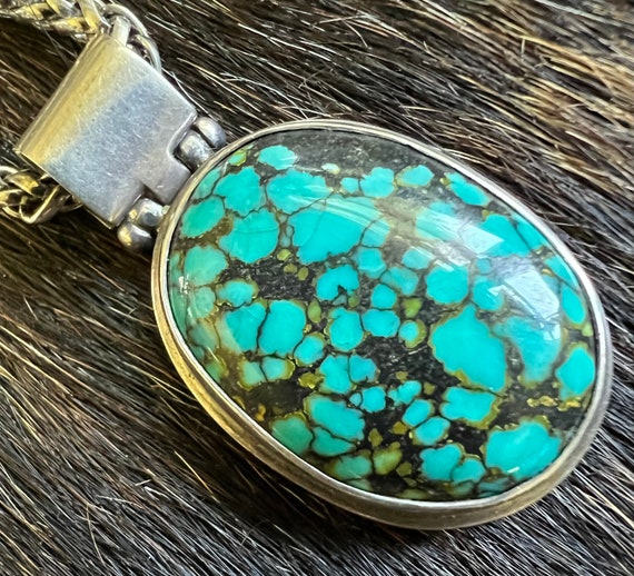 Chinese Spiderweb Turquoise Pendant (Sterling Silver)… - Gem