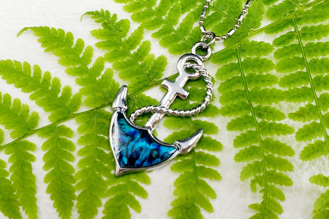 Blue Abalone Paula Shell Anchor Pendant Necklace - Etsy