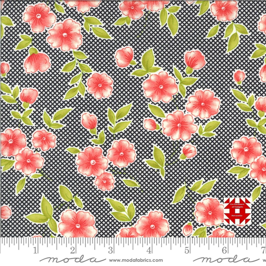 Moda Figs and Shirtings by Fig Tree & Co - Flowers on Lattice in Raven ...