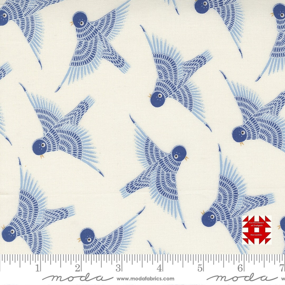 Moda Birdsong by Gingiber - Bluebird Birds in Flight Print on Cloud ...