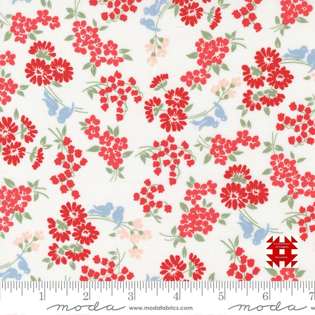 Moda Dwell by Camille Roskelley - Small Floral Print on Cream With Red ...