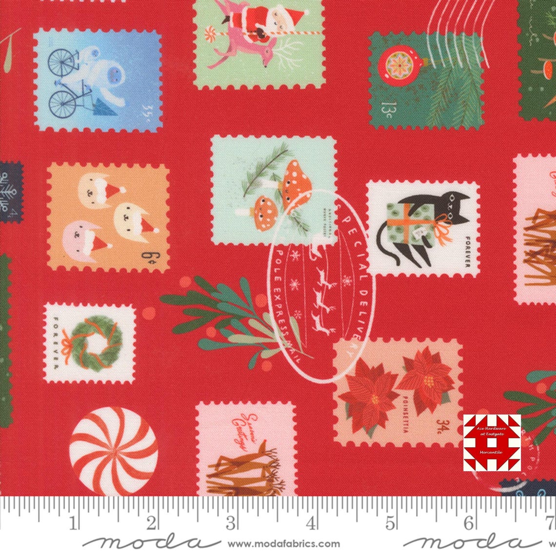 Moda Tiny Christmas by Lizzy House - Christmas Stamp Print on Christmas ...
