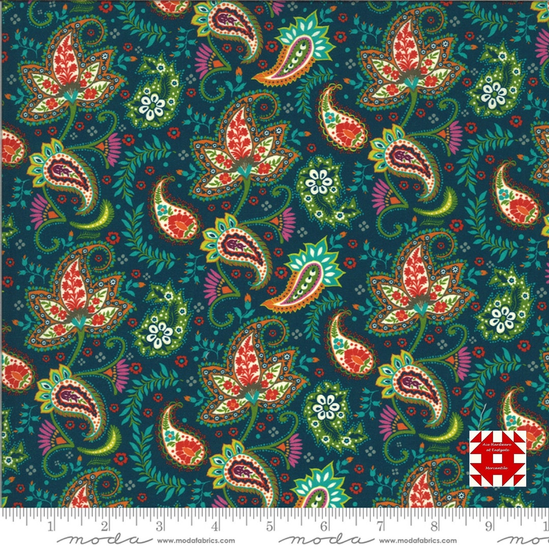 Moda Kasada by Crystal Manning - Paisley Print in Teal (item # 11863 12) - Yardage - Etsy