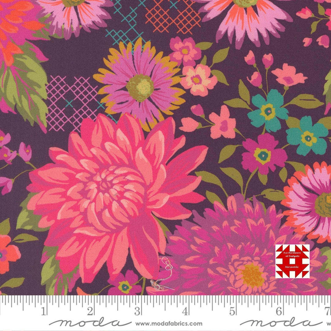Moda Parlor by Crystal Manning - Happy Blooms Print on Plum (item ...