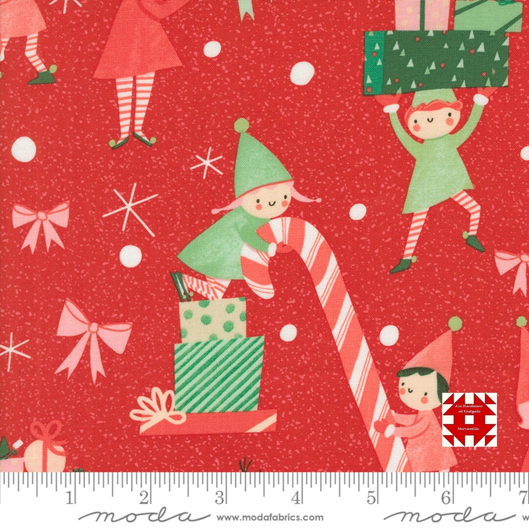 Moda Tiny Christmas by Lizzy House - Elves Novelty Christmas Print on ...