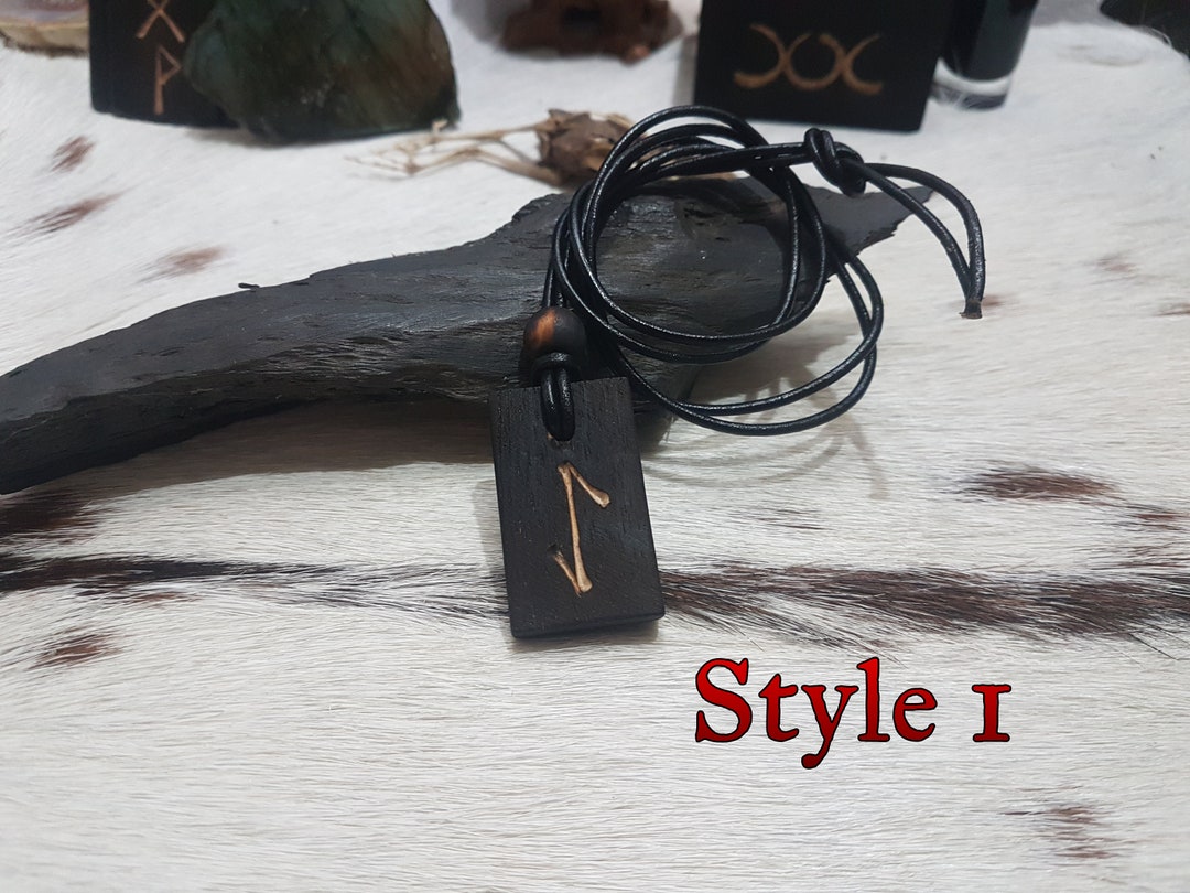 Viking Rune Necklace Eoh / Eihwaz, Oak Wood Elder Futhark / Futhorc ...