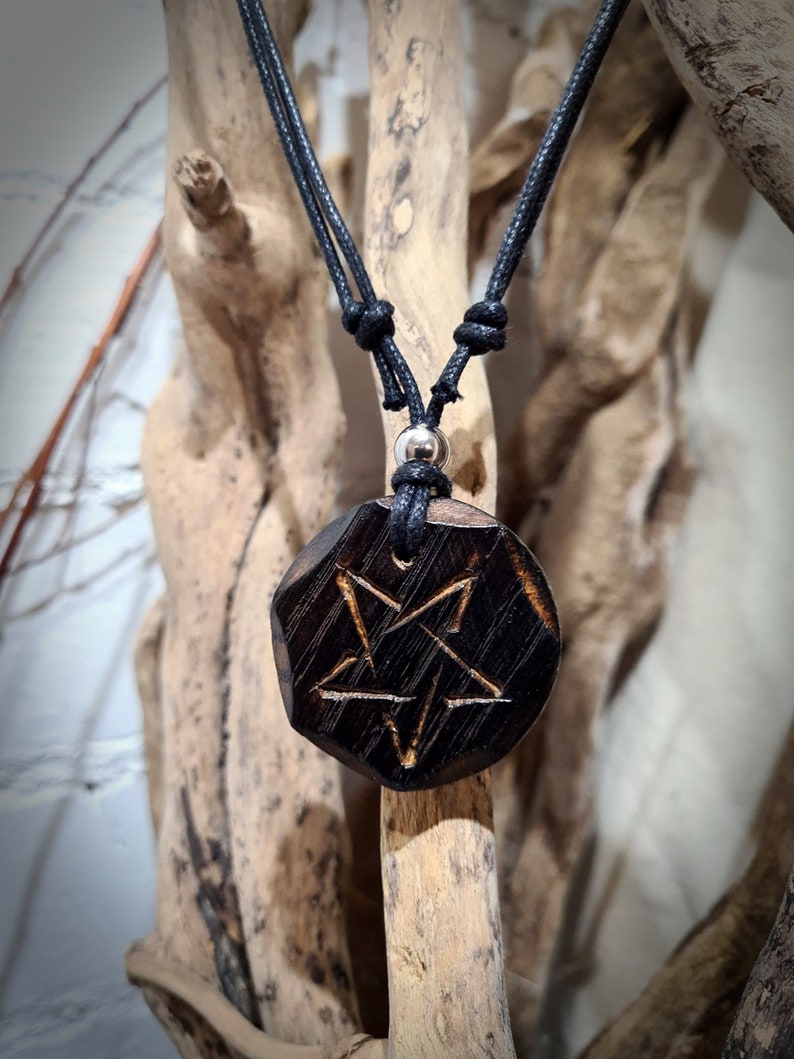 Hand Carved Oak Inverted Pentagram Necklace: Baphomet Star Pendant - Etsy