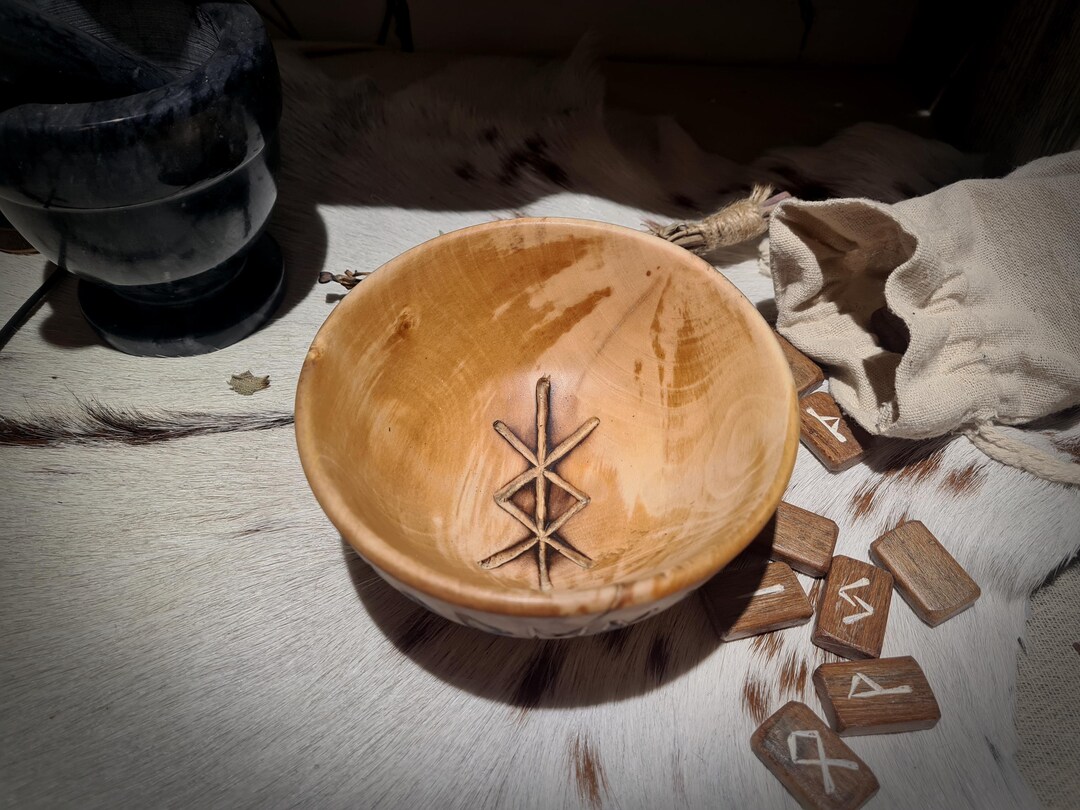 Silver Birch Norse Ritual Bowl. Hand Carved With Elder Futhark Runes ...