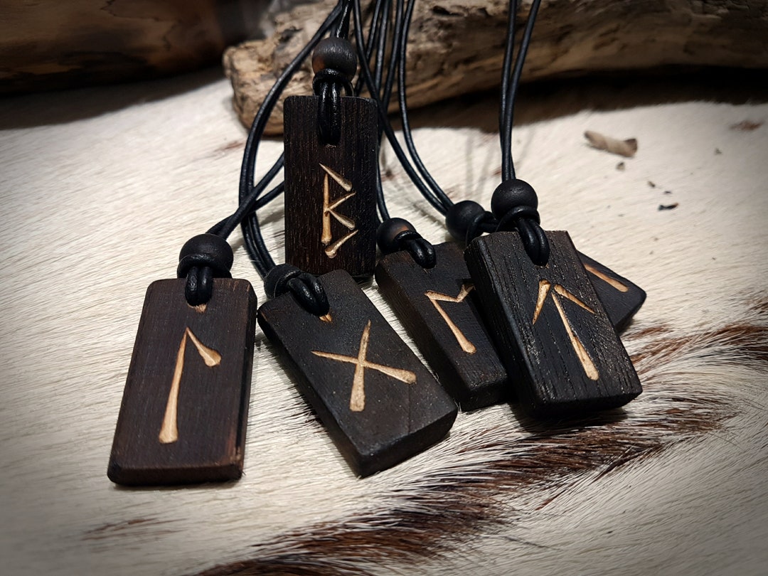 Elder Futhark / Anglo Saxon Rune Necklace. Rustic Wooden Norse Pagan ...