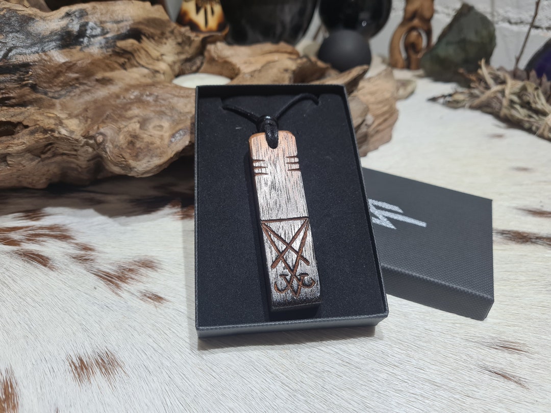Hand Carved Teak Wood Sigil of Lucifer Pendant Necklace - Etsy Canada