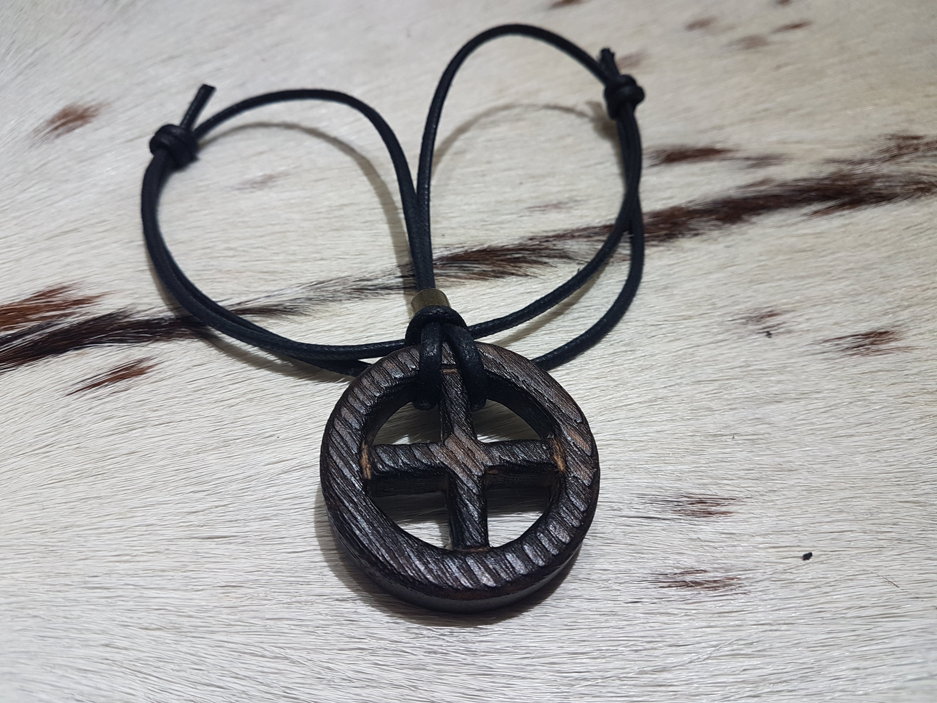 Sun Cross Pendant Hewn of Solid Oak on Hefty Adjustable Waxed - Etsy