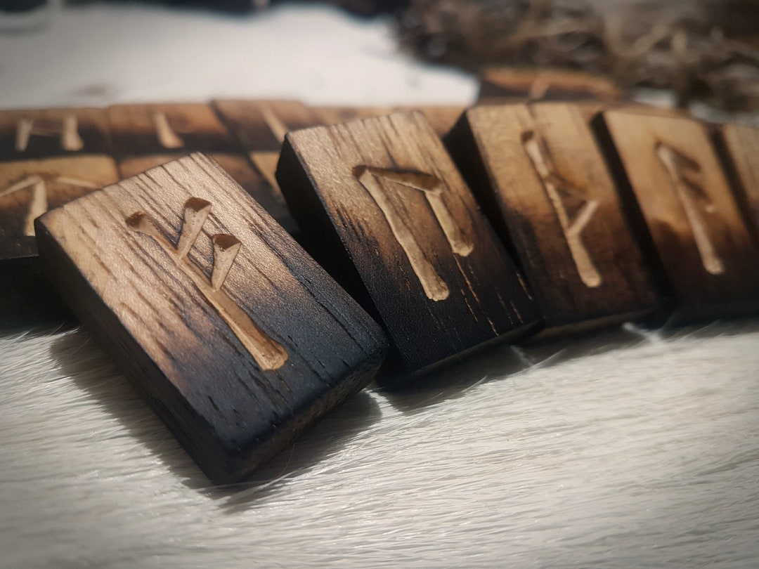 Oak Wood Rune Set Norse Elder Futhark Handmade, Hand Carved Oak Wooden ...