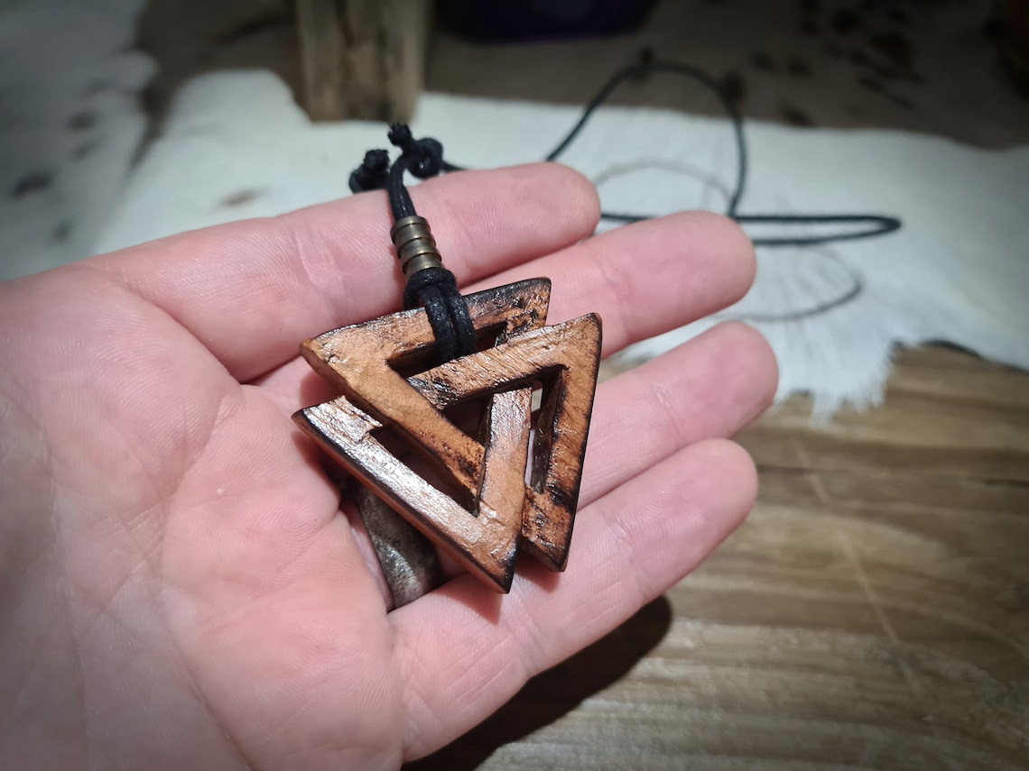 Norse Viking Valknut Pendant Hand Carved From Yew Wood. Pagan Jewellery ...