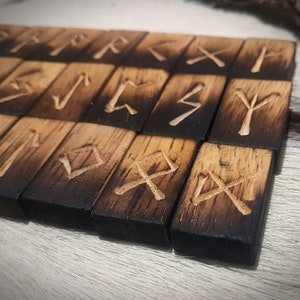 Oak Wood Rune Set Norse Elder Futhark Handmade, Hand Carved Oak Wooden ...