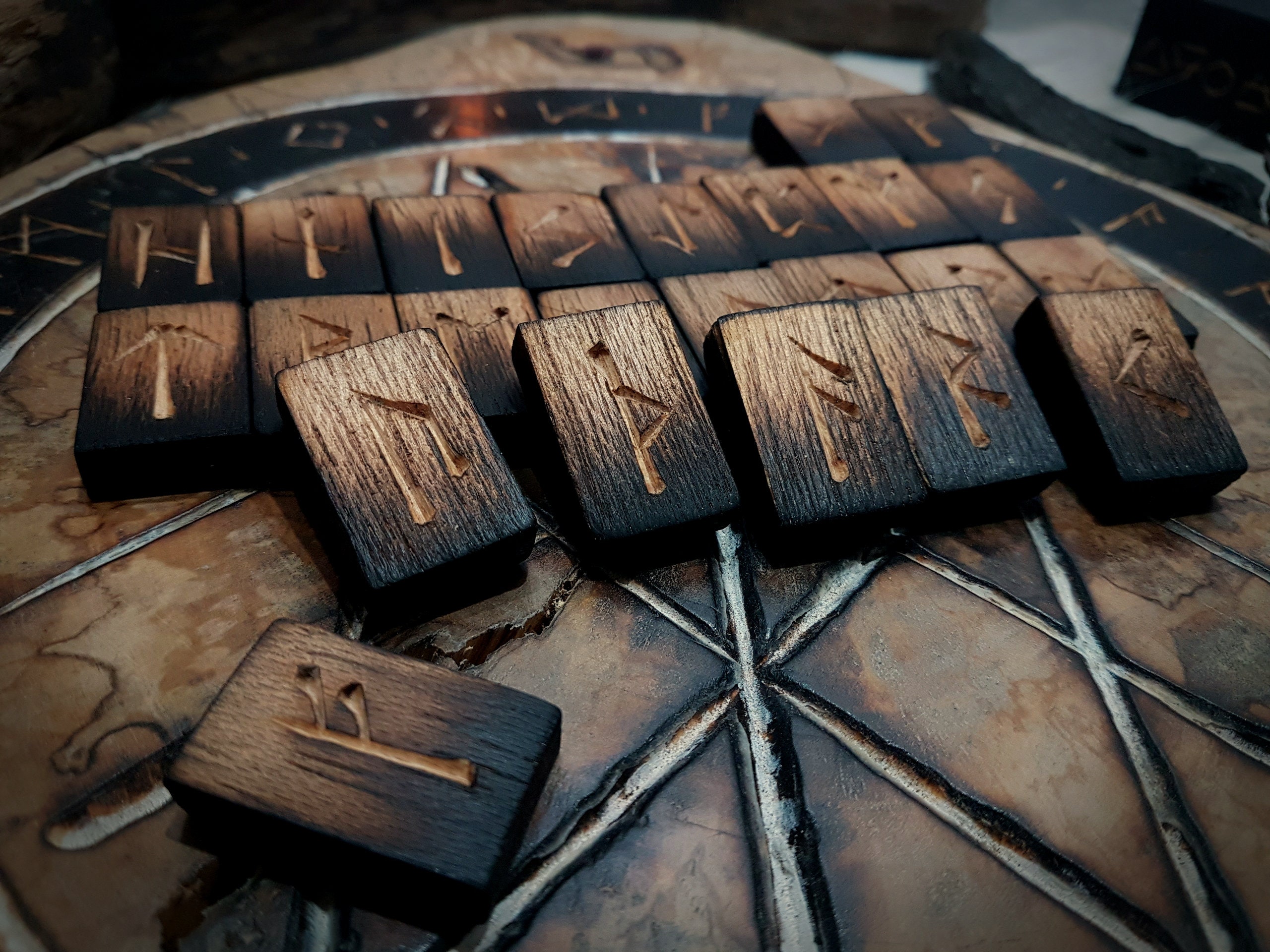 Oak Wood Rune Set Norse Elder Futhark Handmade Wooden | Etsy UK