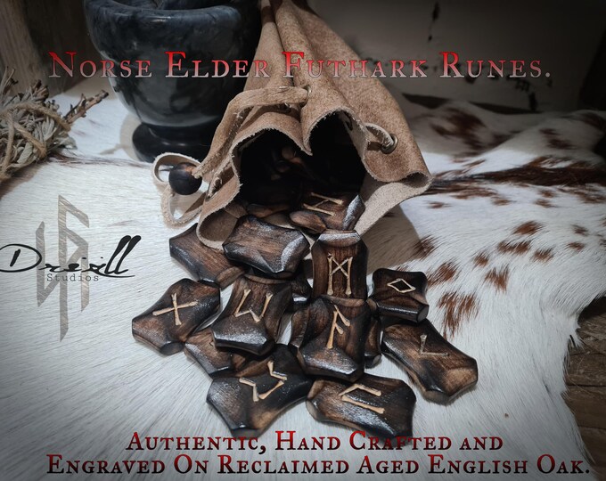 Aged English Oak Norse Elder Futhark Rune Set. Completely Hand Crafted ...