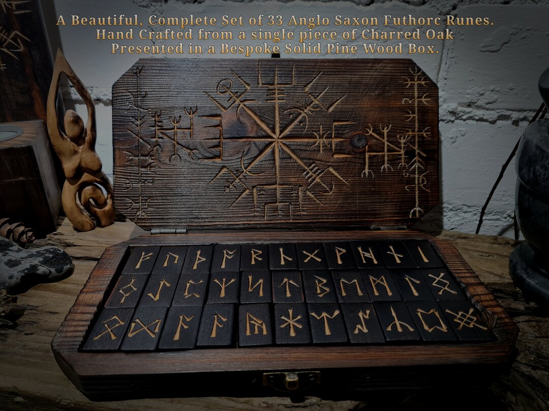 Anglo Saxon Futhorc Rune Set Presented in an Aged Pine Wood Box With ...