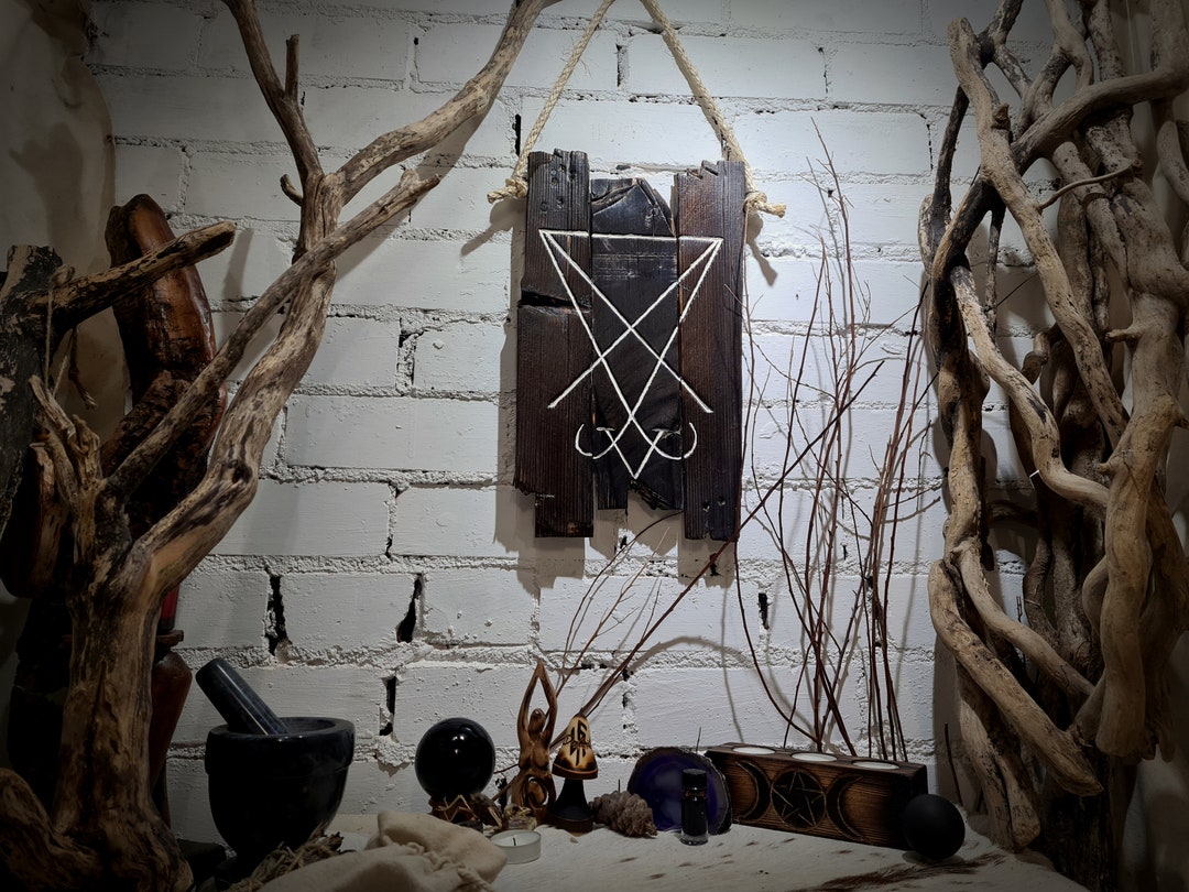 Sigil of Lucifer Wall Art Hand Carved Onto Solid Reclaimed Redwood. - Etsy